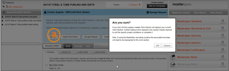 Replacing your work section - Masterspec